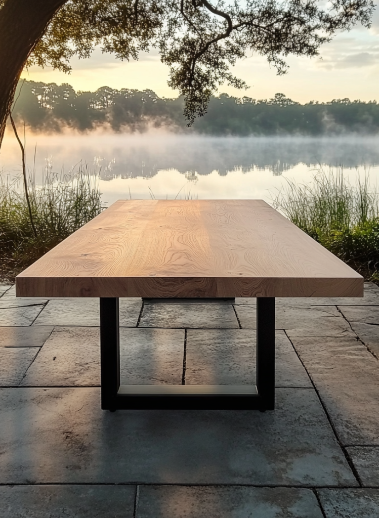 Minimalist White Oak Table With Square Metal Legs - WoodTide Table Designs